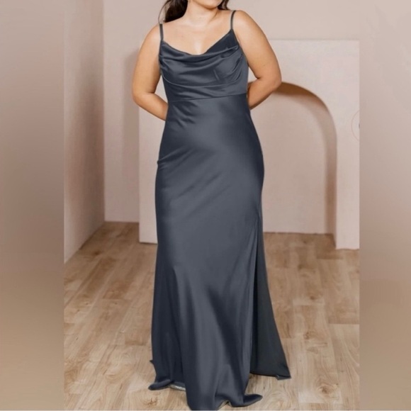 Revelry | Dresses | Revelry Skye Satin Dress Black Mermaid Bridesmaid ...